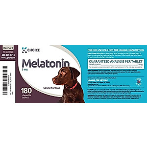 K9 Choice 5mg Melatonin Chewable Tablets - 180ct Bottle, Specially Formulated Melatonin for Dogs