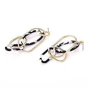 Acrylic Leopard Print Earrings Long Pendant Geometric Resin Oval Earrings Fashion Exaggerated Leopard Dangle Earrings for Women (Gold)