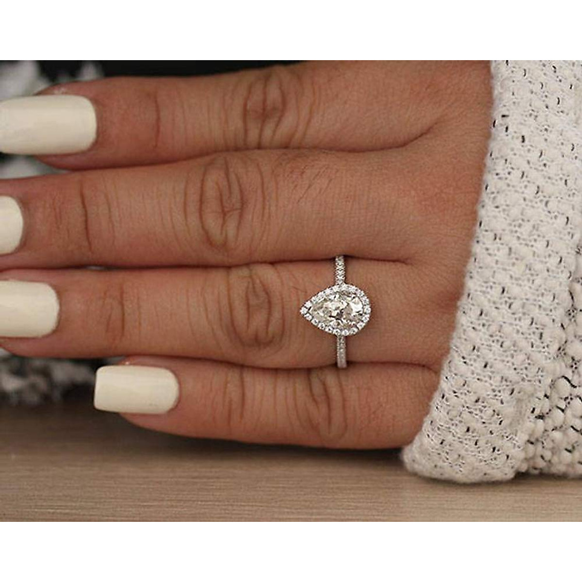 Blocaci 2 Carat Center Pear Shaped Engagement Rings for Women Moissanite Wedding Anniversary Rings 925 Sterling Silver 10K 14K 18K Gold with Text Engraving (18K Gold)