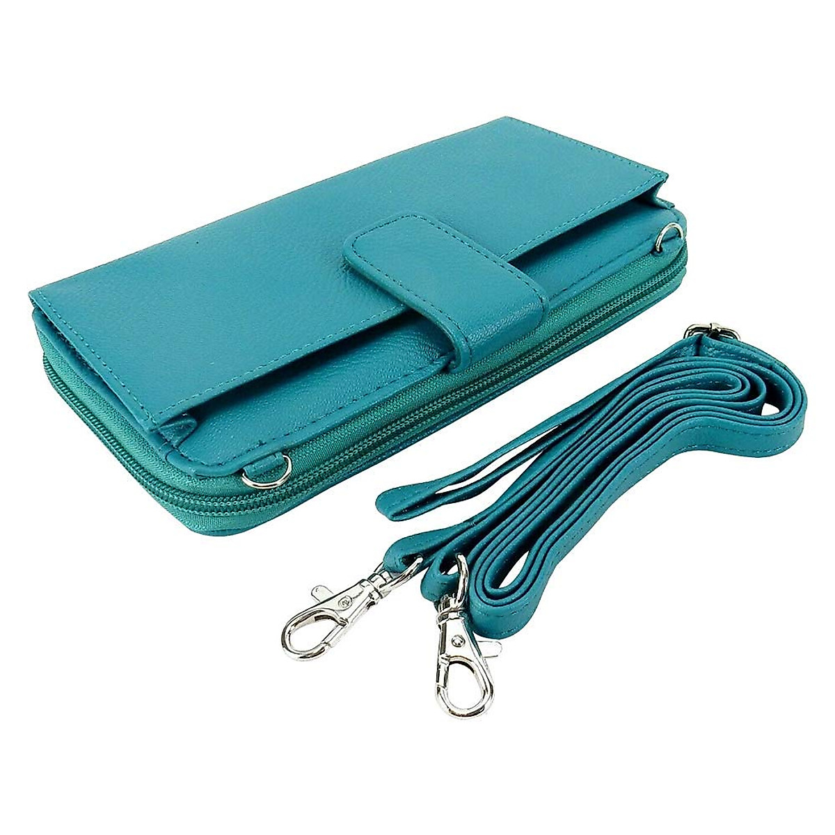 RFID-Blocking Purse - Womens Wallets RFID Blocking - Womens Crossbody Leather Purse - Zip Around Womens Clutch Wallet - Teal, L9312