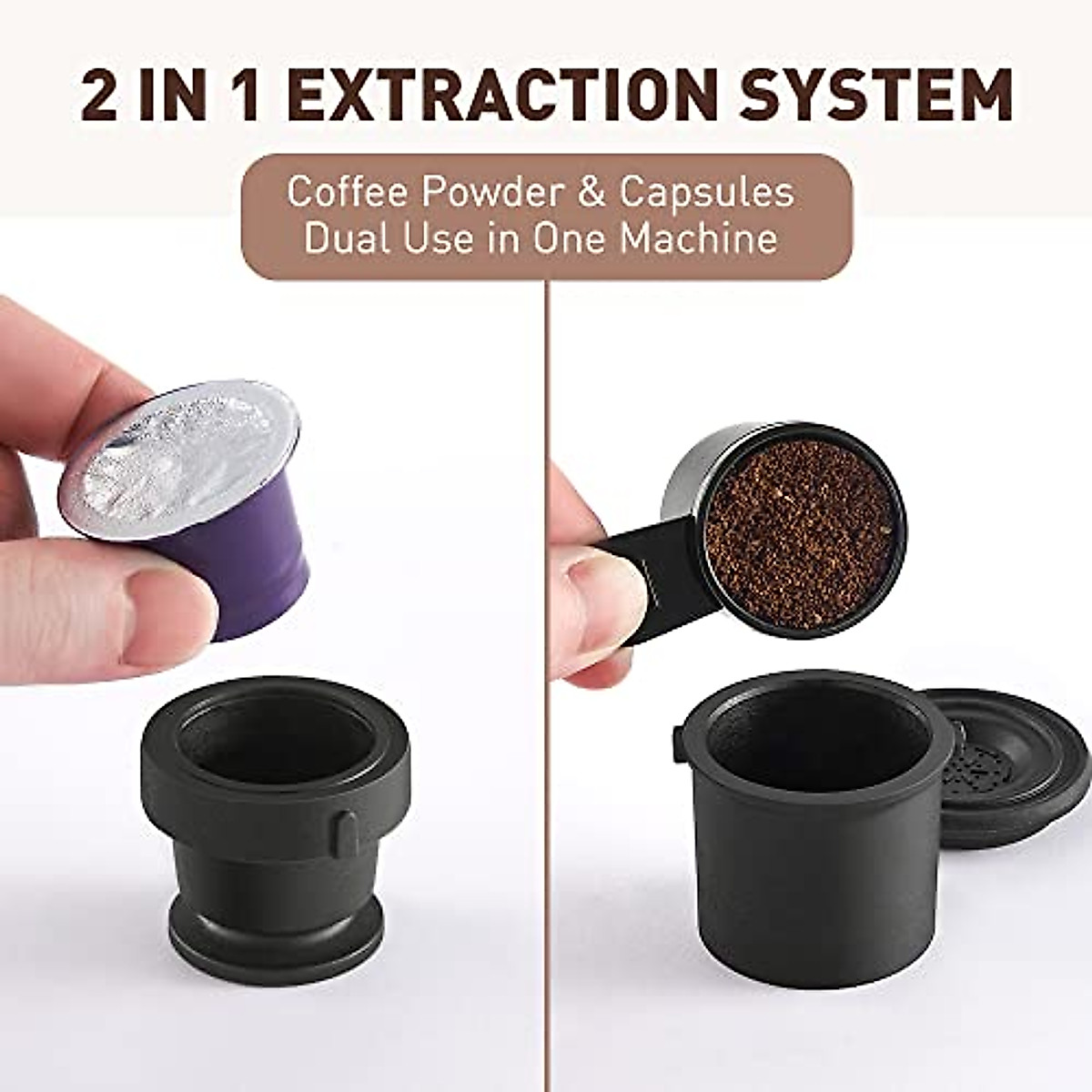 ZZUOM Protable Espresso Machine, Compatible with Ground Coffee & Nespresso Capsules, 18 Bar Pressure for Rich Crema, Manual Espresso Maker, Perfect for Travel, Camping, Hiking (Black)