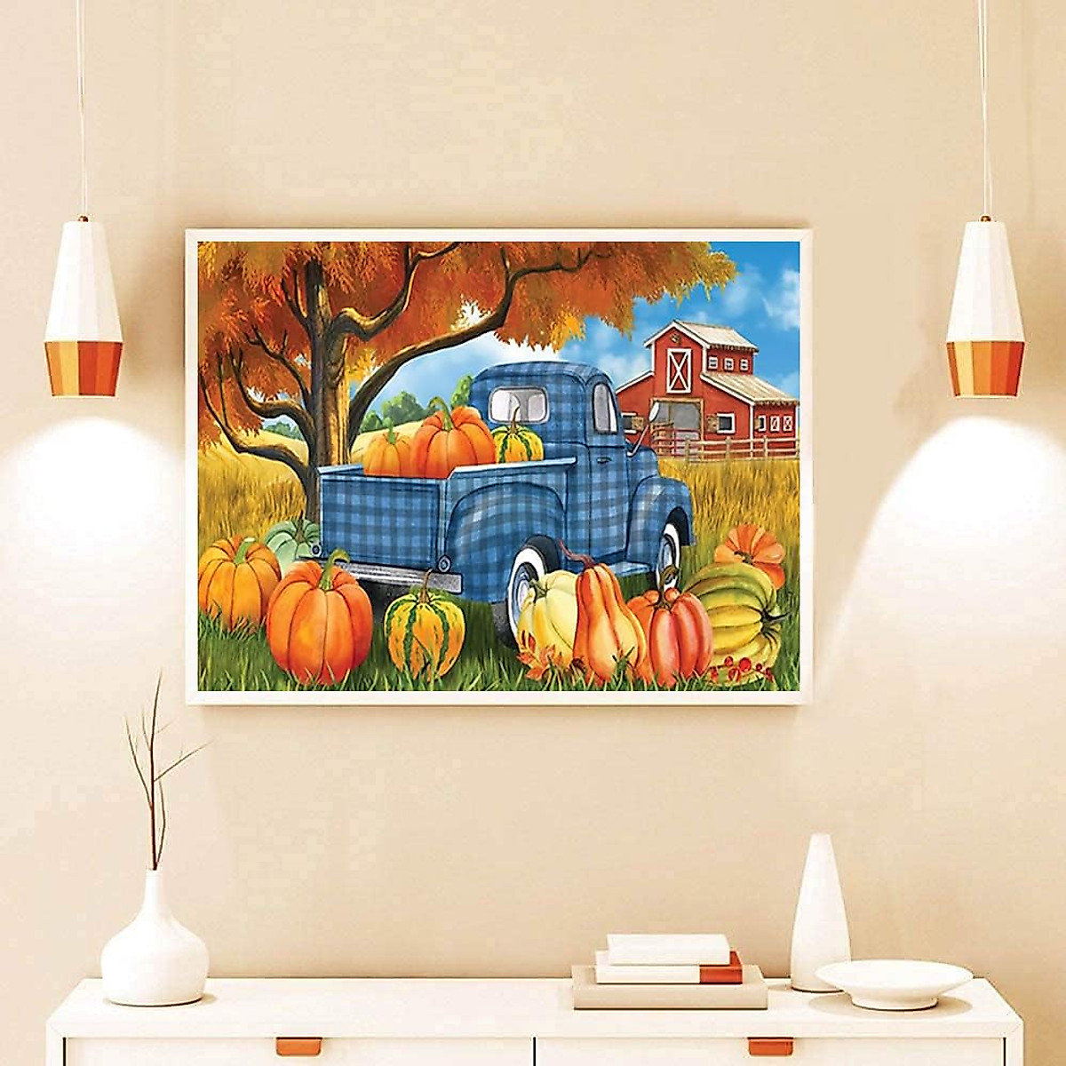 Thanksgiving Fall Diamond Painting Kits for Adults - Fall Pumpkin Truck Diamond Art Kits 5D Paintings with Diamond Dots Full Drill Round Gem Art,for Thanksgiving DIY Gift and Home Decor12x16inch
