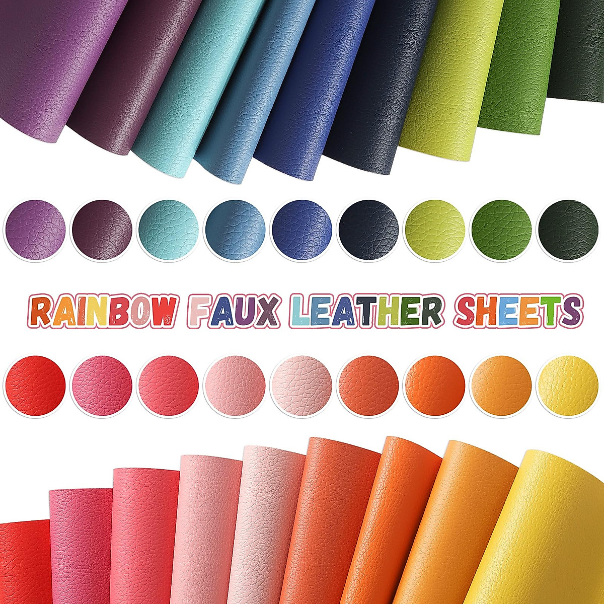 18 Pieces Faux Leather Sheets, 8×12 inches Rainbow Soft Leather Fabric Colourful Sheets Suitable for Making Bows, Leather Earrings, Hair Accessories DIY Projects