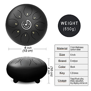 Steel Tongue Drum, 8 Notes 6 Inches C-Key Handpan Drum Percussion Instrument w/Gig Bag, Music Book and Mallets for Beginner Meditation Healing Concert Yoga Steel Drum