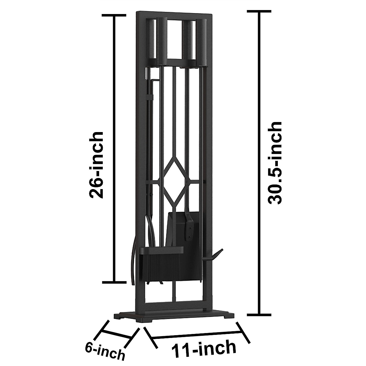 Fire Beauty 5 Pieces Fireplace Tools Set Wrought Iron Fire Place Pit Poker Holder(Black)