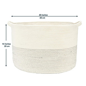 XXXL Cotton Rope Baskets 22 x 14 inches, Jumbo Woven Laundry Blanket Basket with Handles, Large Storage Baskets for Blanket Towels Pillow Clothes, Round Baby Dogs Toy Bins in Living Room Bedroom