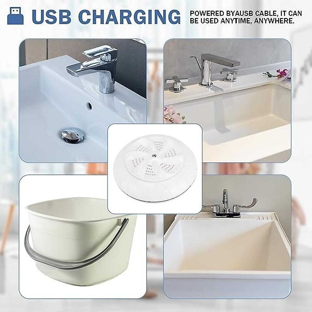 Ultrasonic Washing Machine, USB Powered Portable Turbine Washing Machine Ultrasound Turbo Washer for Traveling Camping Home College Dormitory (White)