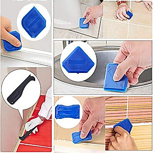 YOBZUO 3 in 1 Silicone Caulking Tools（stainless steelhead）, Sealant Finishing Tool Grout Scraper, Reuse and Replace 5 Silicone Pads, Great Tools for Kitchen Bathroom Window, Sink Joint