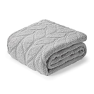 Cozy Bliss Leaf Textured Thin Sherpa Throw Blanket, Super Soft and Lightweight Fleece Blanket for Couch, Sofa and Bed, Thin, Cozy, Fuzzy and Decorative Blanket (Grey, 60"x80")