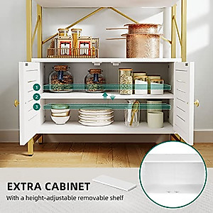 YITAHOME Bookshelf and Bookcase with Storage Cabinet, Standing 5 Tiers Book Shelves Display Rack with Doors for Bedroom Living Room Office,White&Gold