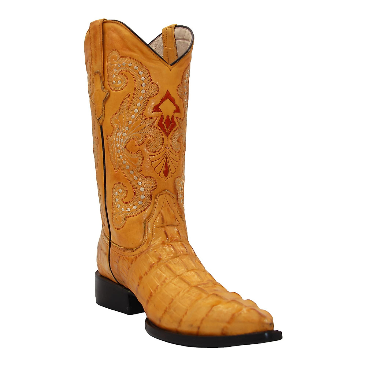 Western Shops Mens Crocodile Alligator Print Leather Cowboy Western Boots Snip Toe (11.5, Mustard)