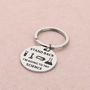WSNANG Scientist Gift Stand Back I'M Going To Try Science Keychain Science Lover Laboratory Gifts Biology Chemistry Teacher, Student Gift Science Graduation Gift (Scientist Keychain)
