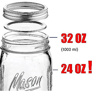 Bedoo 6 Pack 32 oz Mason Jars with Wide Mouth Airtight Lids and Bands, Clear Quart Mason Jars for Preserving, Meal Prep, Overnight Oats, Canning, Fermenting, Pickling, Party Favors