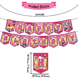 Kir-Star Birthday Party Decorations,Happy Birthday Banner Set for Kids,Cupcake Toppers,Balloons Party Supply