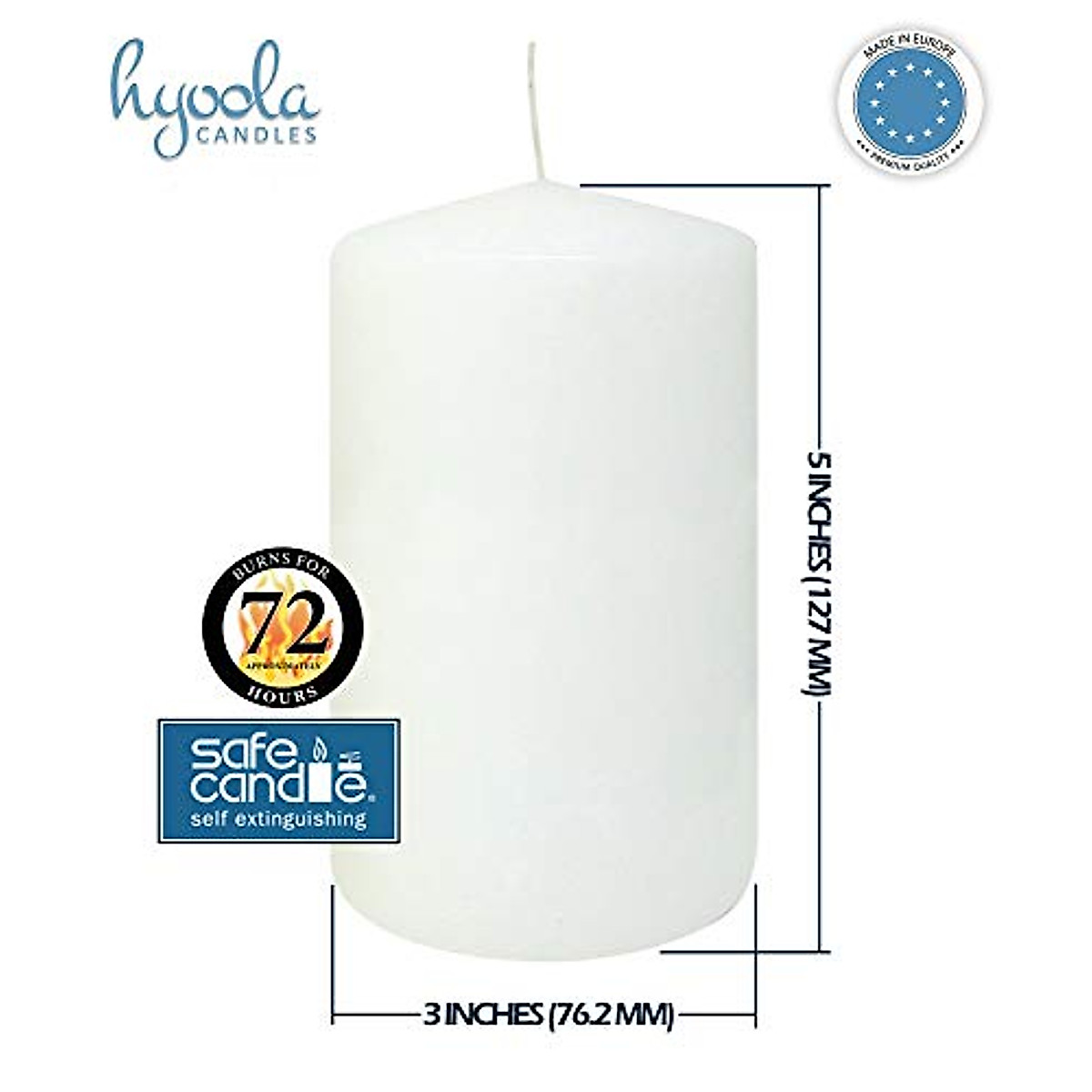HYOOLA White Pillar Candles 3x5 Inch - Unscented Pillar Candles - 6-Pack - European Made