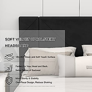 Flolinda Queen Bed Frame, Upholstered Bed Frame Queen Size with Tufted Velvet Headboard, Mattress Foundation, Strong Wood Slat Support Double Bed Frame, No Box Spring Needed, Easy Assembly,Black