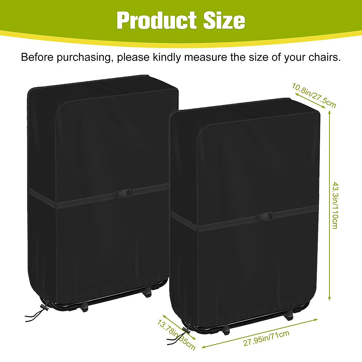 2 Pack Zero Gravity Chair Cover, COITEK 27.98" W x43.3" H Waterproof Dustproof Outdoor Folding Lawn Lounge Chair Cover with Storage Bag(110x71 cm, Black )