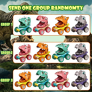 Obbay Dinosaur Toys for 2 Year Old Boy-Dinosaur Toy Cars for 5 Year Old Boys 4 Pack Set Car Toys for 3 Year Old Boys Christmas Birthday Gifts for Toddlers 2 3 4 5 Year Old Boys Girls