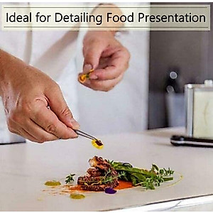 5 Inch Professional Culinary Stainless Steel Precision Tongs with Serrated Tips, Plating/Food Presentation Detailing Serving Tongs, Chef's Kitchen Tweezer Tongs - Ultra Non-Slip Grip