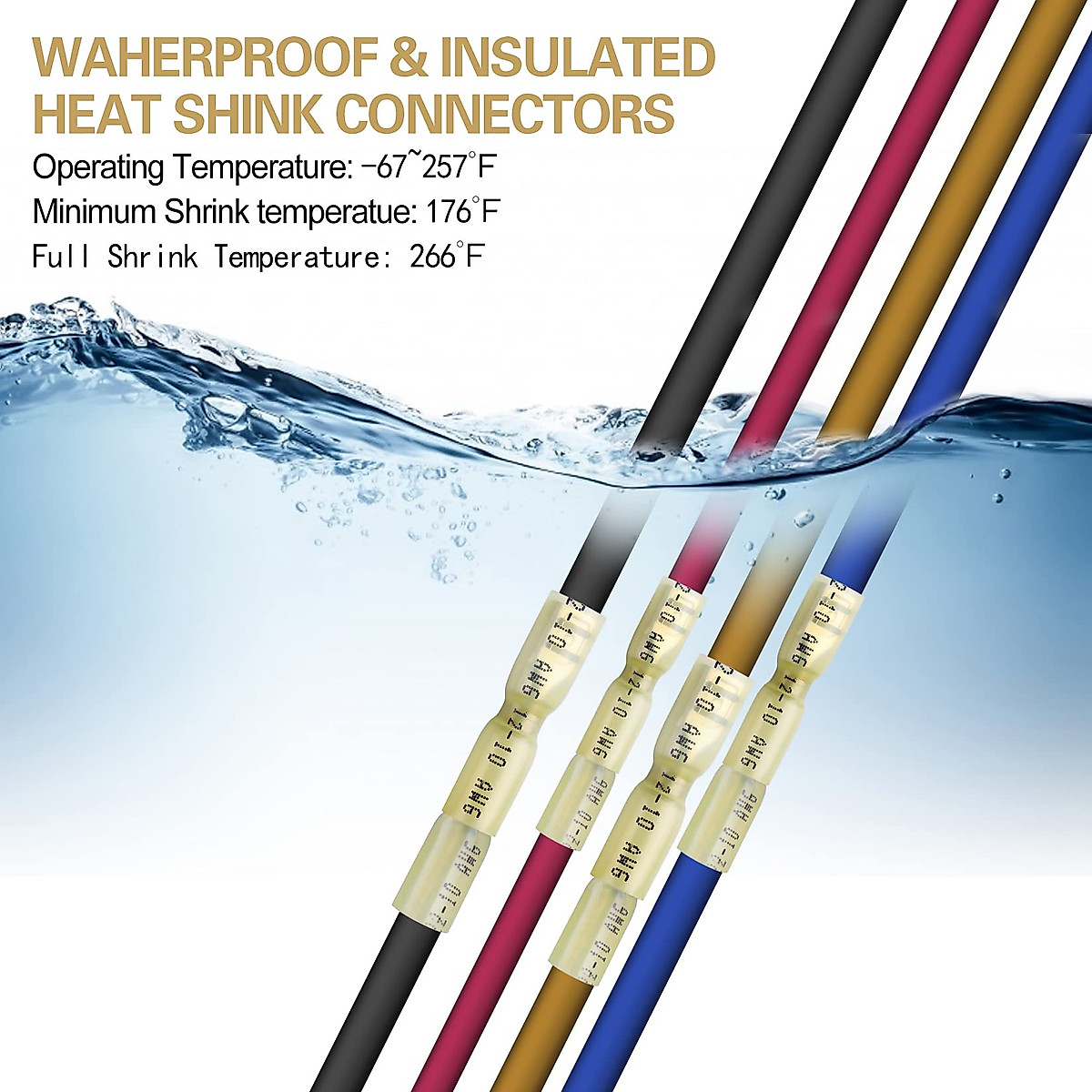 100 PCS 12-10 AWG Waterproof Heat Shrink Quick Disconnect Connectors, Crimp Electrical Wire Male Spade Connectors Insulated Disconnect for Marine Automotive Motorcycle Home Wiring (Yellow)