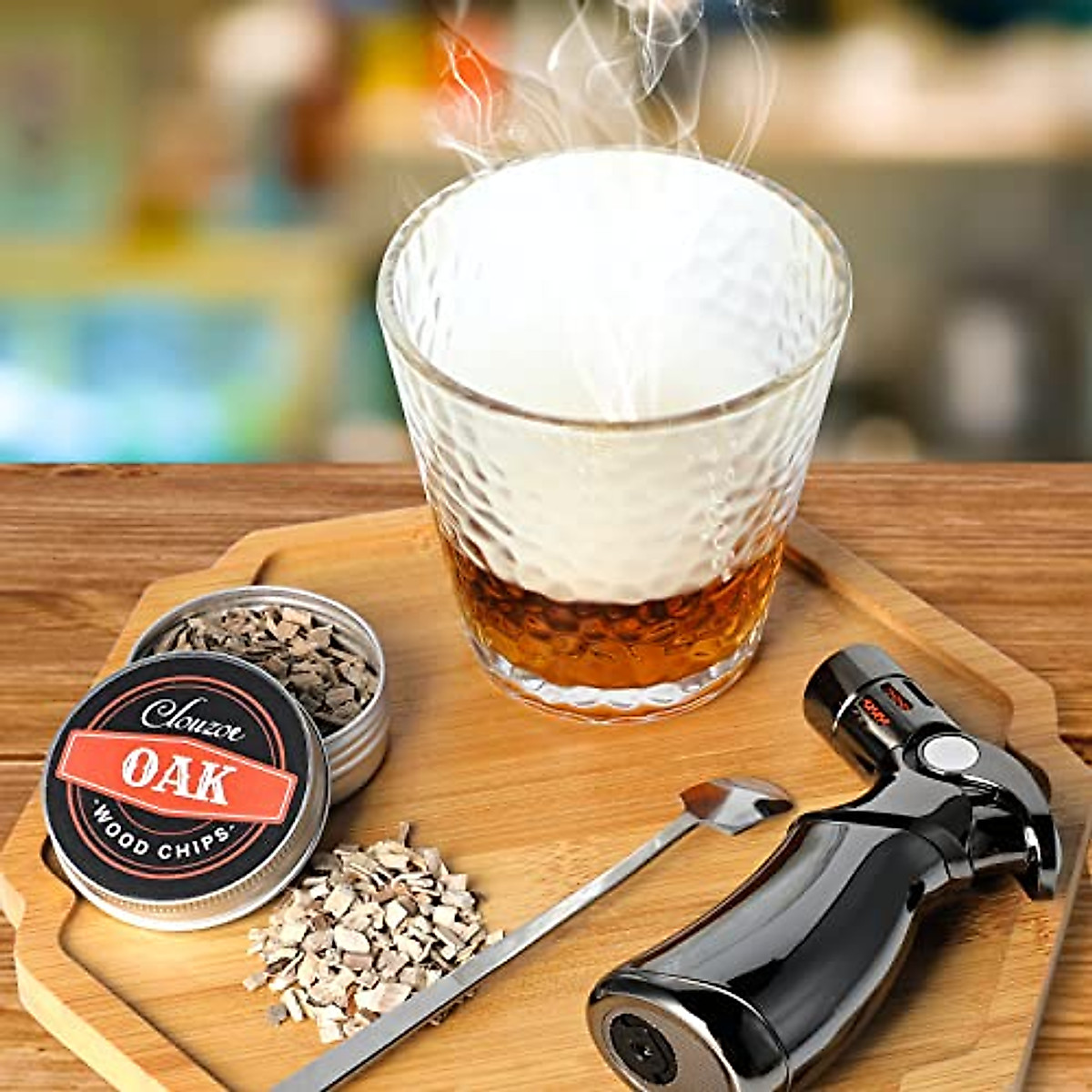 Cocktail Smoker Kit with Torch, Bourbon Smoker Infuser Kit Six Flavors Wood Chips, Old Fashioned Drink Smoker Kit for Whiskey, Cocktail, Meat, Cheese, Gift for Men, Dad, Husband (Without Butane)