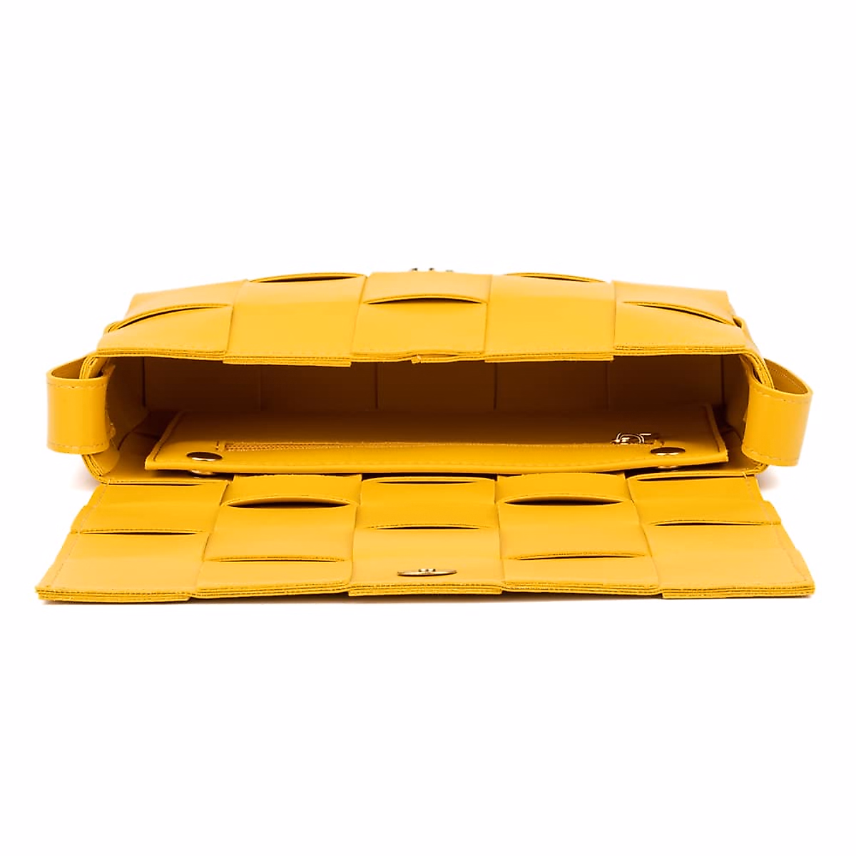 Olivia Miller Women's Fashion Ainsly Yellow Mustard Woven Faux PU Leather w Front Flap, Small Cassette Crossbody Bag w Adjustable Shoulder Strap, Casual Trendy Purse Handbag