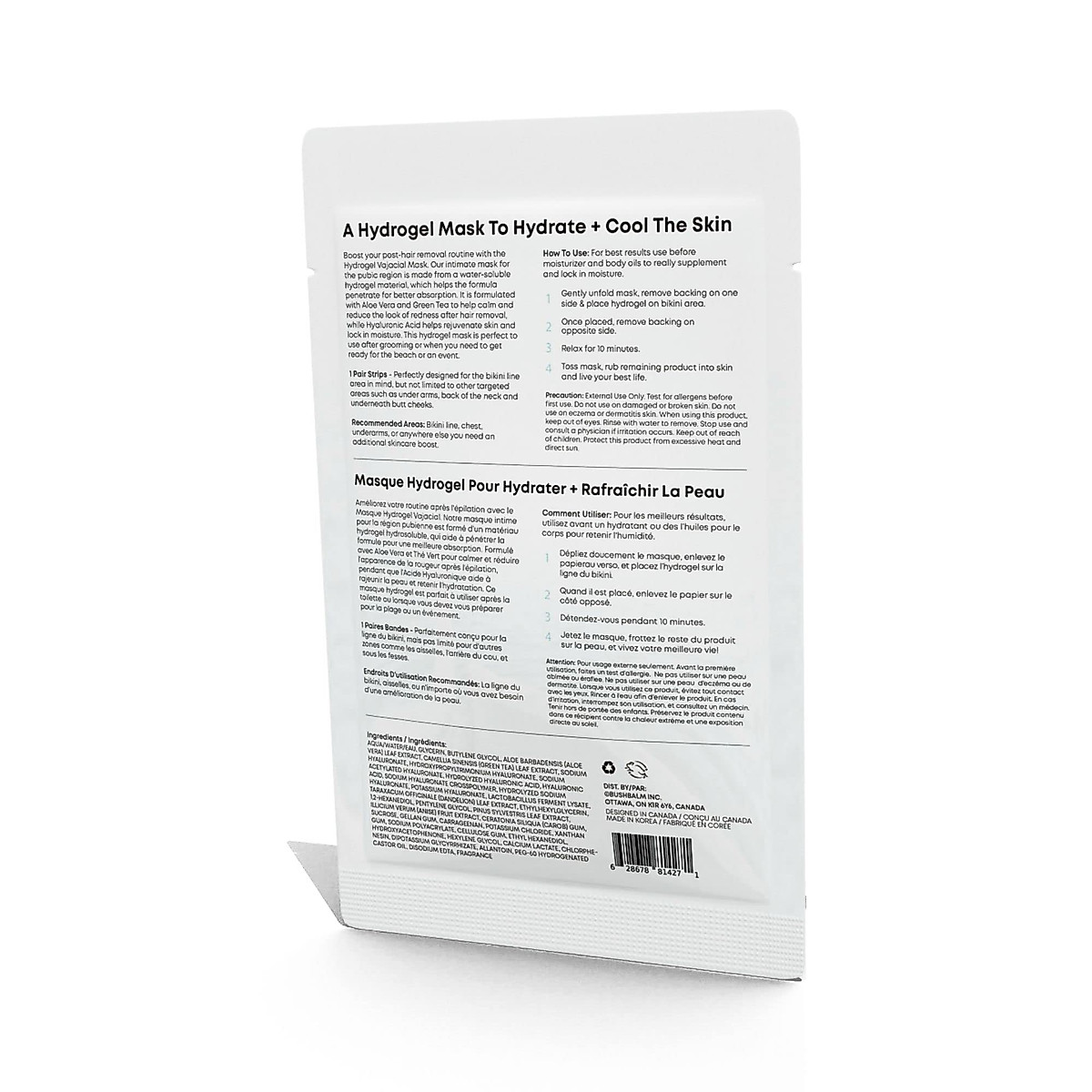 Bushbalm Hydrogel Vajacial Mask - Hydrating Mask with Hyaluronic Acid and Aloe Vera to Cool and Soothe Skin Post-Hair Removal, 3 Full Mask Sets