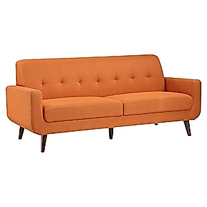 Lexicon Fitch 79" Mid-Century Polyester Fabric Sofa with Tufted Detail in Orange