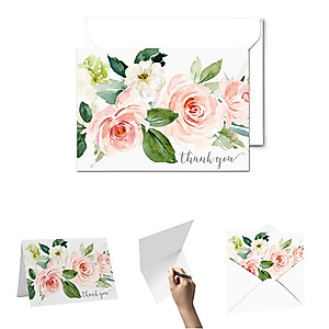 Paper Clever Party Graceful Floral Thank You Cards for Bridal Shower, Wedding, Any Occasion, Blank Notecards with Envelopes Set, Folded Notes, 25 Pack