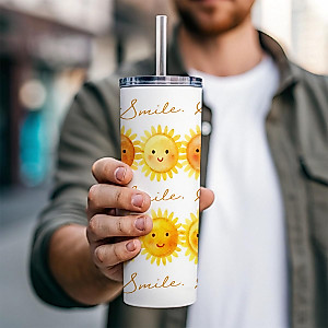 Sip Smile Shine Smiling Suns Inspirational Skinny Tumbler 20oz with Straw Insulated Water Bottle Gift