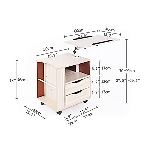 QQXX Height Adjustable Bedside Table with Drawers,Lazy Bedside Table,Drawing Board,Small Bookcase with lockers and Drawers,Sofa Cabinet in Living Room Bedroom,Filing Cabinet,Home,Office Shelf