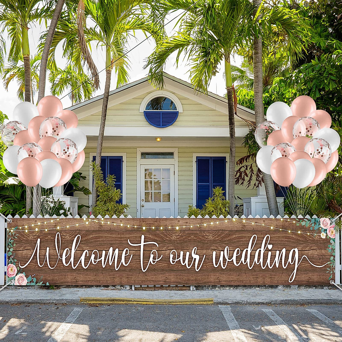 Charnoel 31 Pcs Welcome to Our Wedding Decoration 9.84 x 1.64 ft Wedding Banner and Wedding Balloons Rustic Bridal Reception