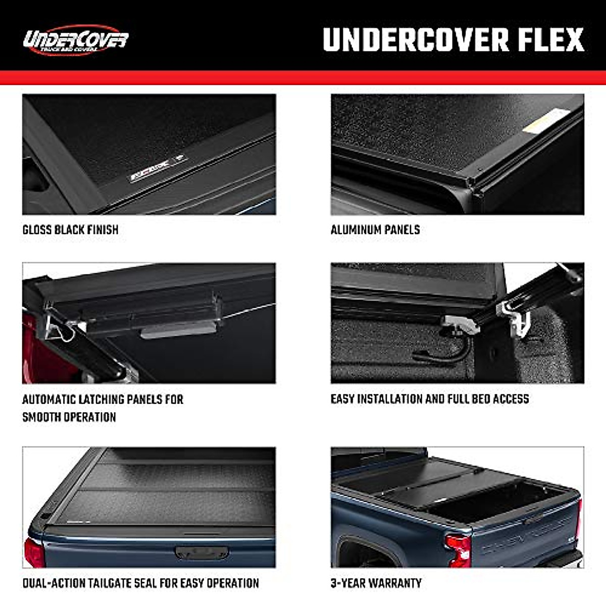 UnderCover Flex Hard Folding Truck Bed Tonneau Cover | FX11005 | Fits 2007 - 2013 Chevy/GMC Silverado/Sierra 1500 w/o bed caps 5' 9" Bed (69.3")