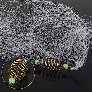 Fishing net Copper Spring,4pcs Fishing Net Trap Luminous Bead Copper Spring Shoal Netting Fishnet Tackle, Durable Copper Spring Fishing Net with Luminous Beads Accessories for Night Fishing