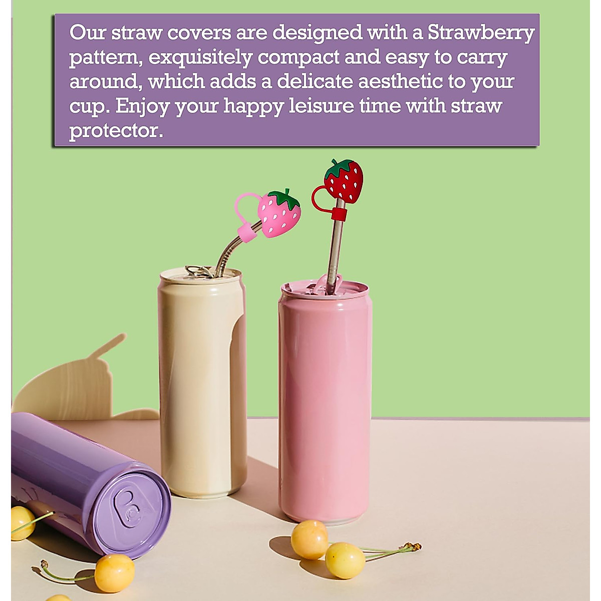 WELTAZ 2 Pack Strawberries Straw Covers Cap Compatible with Stanley 14oz&20oz&30oz&40oz Tumbler,Food Grade Silicone Cute Straw Topper, Straw Protectors For 10mm Straw