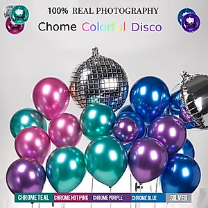 Metallic Balloon garland kit 135Pcs Disco Party decorations with Chrome Blue Red Purple Silver Disco ball balloons for 80s 90s Themed Birthday graduation 2024 new year Party eve Decorations