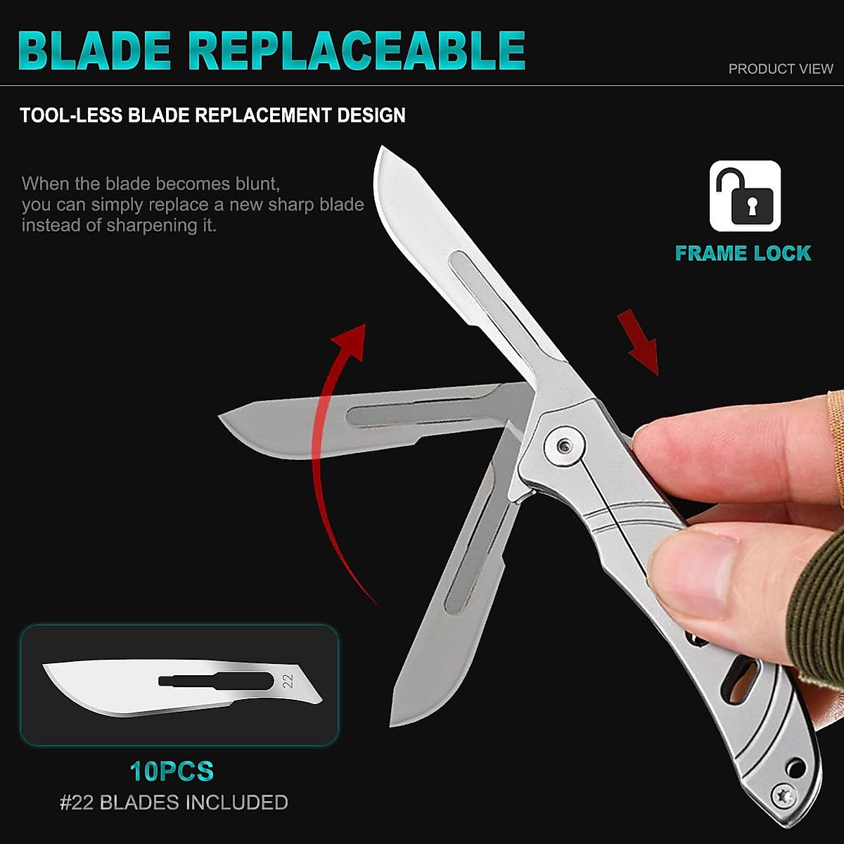 VIFUNCO Folding Scalpel Knife, Pocket Knife for Men, Small Keychain Knife Key Knife, Slim Razor Knives with 10pcs #24 Replaceable Blades, EDC Utility knife, Surgical Knives for Outdoor