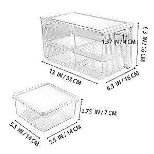 Refrigerator Organizer Bins Stackable,GRABADO 5 Pack Plastic Fridge Organizer Clear with Lid and Handle,Fruit Storage and Veggies/vegetable Containers for Fridge Keep Fresh,Large Drink Organizer