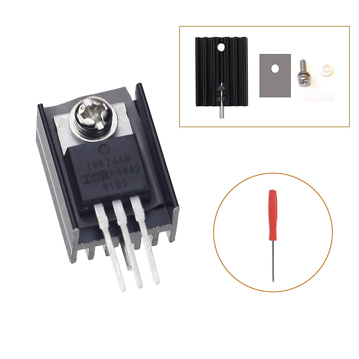 Makeronics 20 pcs IRFZ44N Insulator and Mounting kit with TO-220 Heatsink,Insulator rubberized silicone Washer and Bushing | N-Channel MOSFET Transistor | International Rectifier Power 49 A 55 V,3-Pin