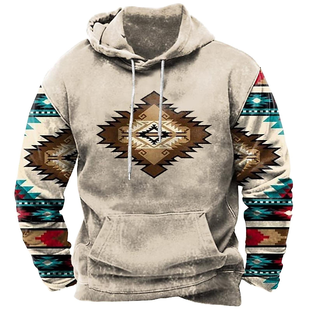 Aymnlox time limited deals today prime Hoodies for Men Western Aztec Ethnic Lightweight Hooded Sweatshirts Casual Long Sleeve Ethnic Print Graphic Pullover anime hoodie for men 3x Beige M