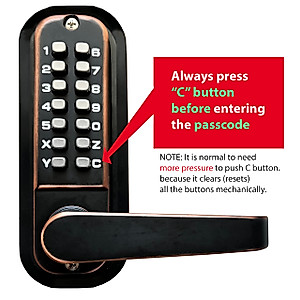 JOUNJIP Mechanical Keyless Combination Lever Handle Door Lock [Flat Spindles] - No Batteries | No Power | No Key Needed (Oil-Rubbed Bronze)