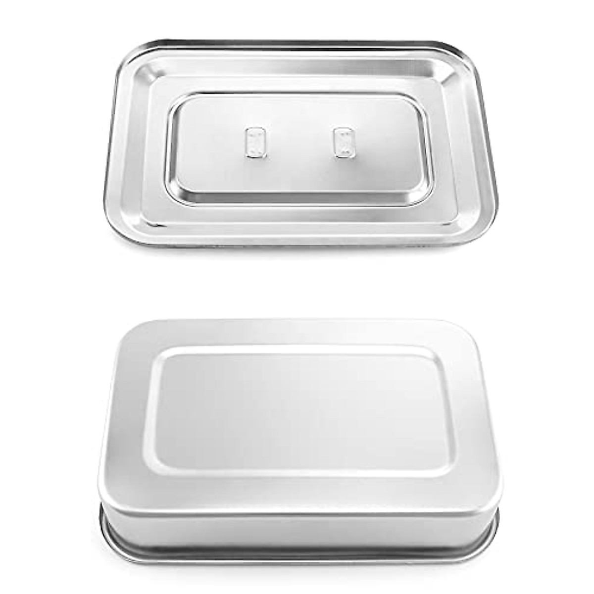 QWORK Medical Stainless Steel Instrument Tray Organizer Holder with Lid and Handle Grip for Surgical Medical Dental Instruments, 9.5" x 6.3" x 2", 2 Pack