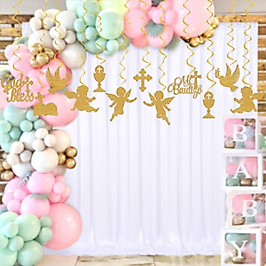 Mi Bautizo Party Decoration Baptism Decorations 24pcs Hanging Swirls Decoration God Bless Angel Gold Party Ceiling Decor Banner Supplies Baby Shower Birthday Party Decor, Assembled and Ready to Use