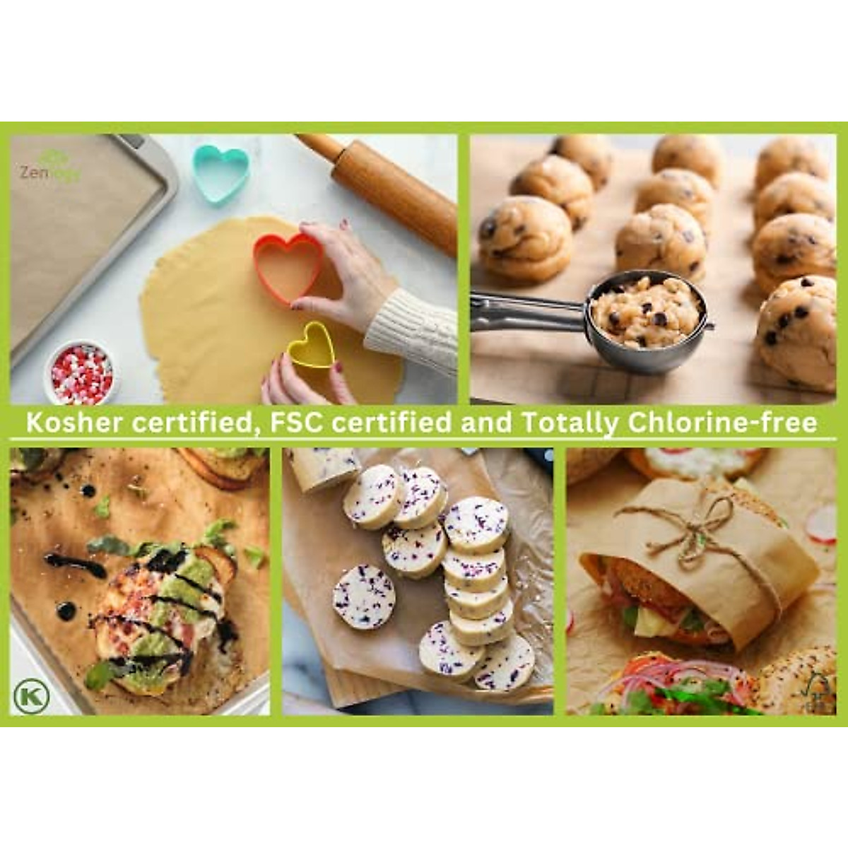 Zenlogy Parchment Paper Sheets 12x16 for Baking - Unbleached Chlorine-free, High Heat, Non-Stick Pre-Cut Parchment Paper for Half Sheet Pans (200 sheets)