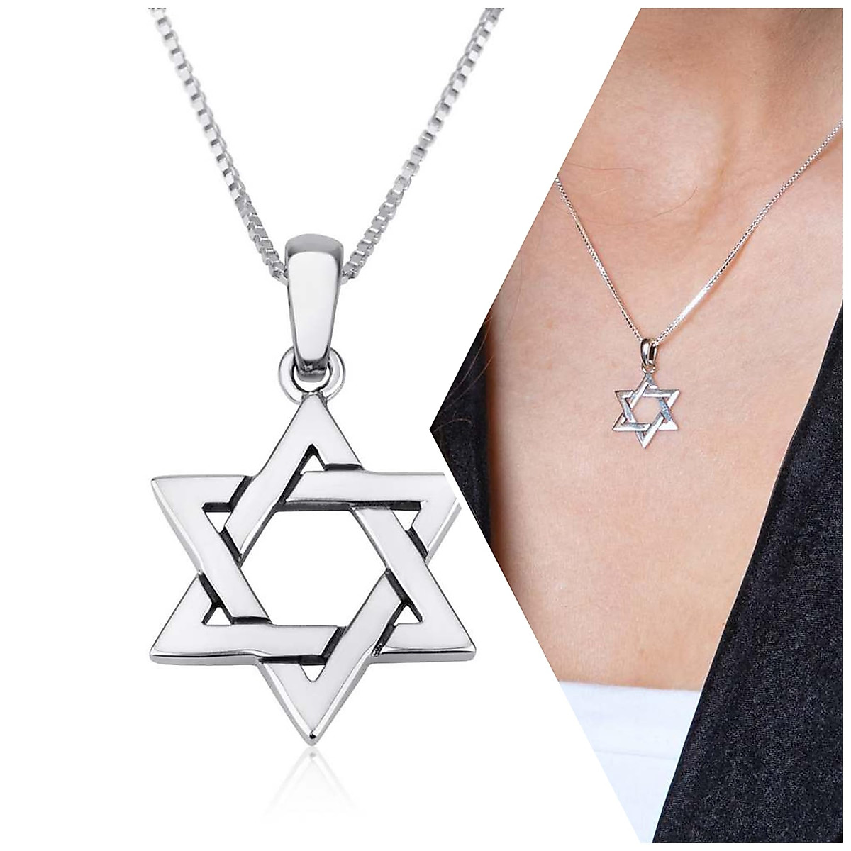 Marina Jewellery Classic Star Of David Real 925 Sterling Silver 18" Chain Necklace with Jewish Pendant Charm Shield of David.