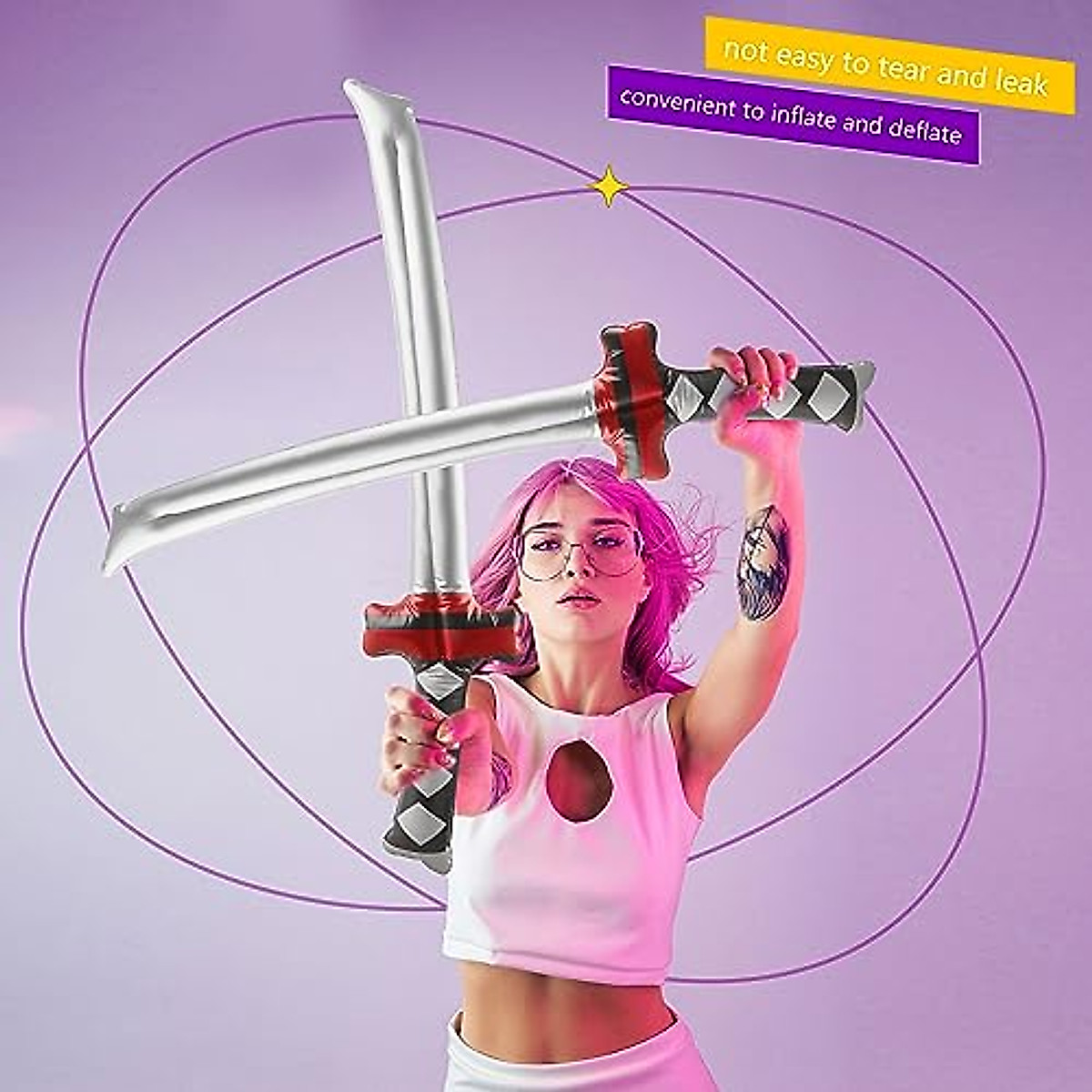 Cotiny 16 Pack Inflatable Ninja Sword Samurai Sword Toy Weapons Inflatable Katana Blow Up Costume Sword for Kids Adults Swimming Pool Party Ninja Cosplay Accessories