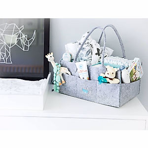 Baby Diaper Caddy Organizer: Large Organizer Tote Bag for Boys Girls Infant - Baby Shower Bag Nursery Essential - Collapsible Newborn Caddie Car Travel, Baby Registry Must Haves (Leather)