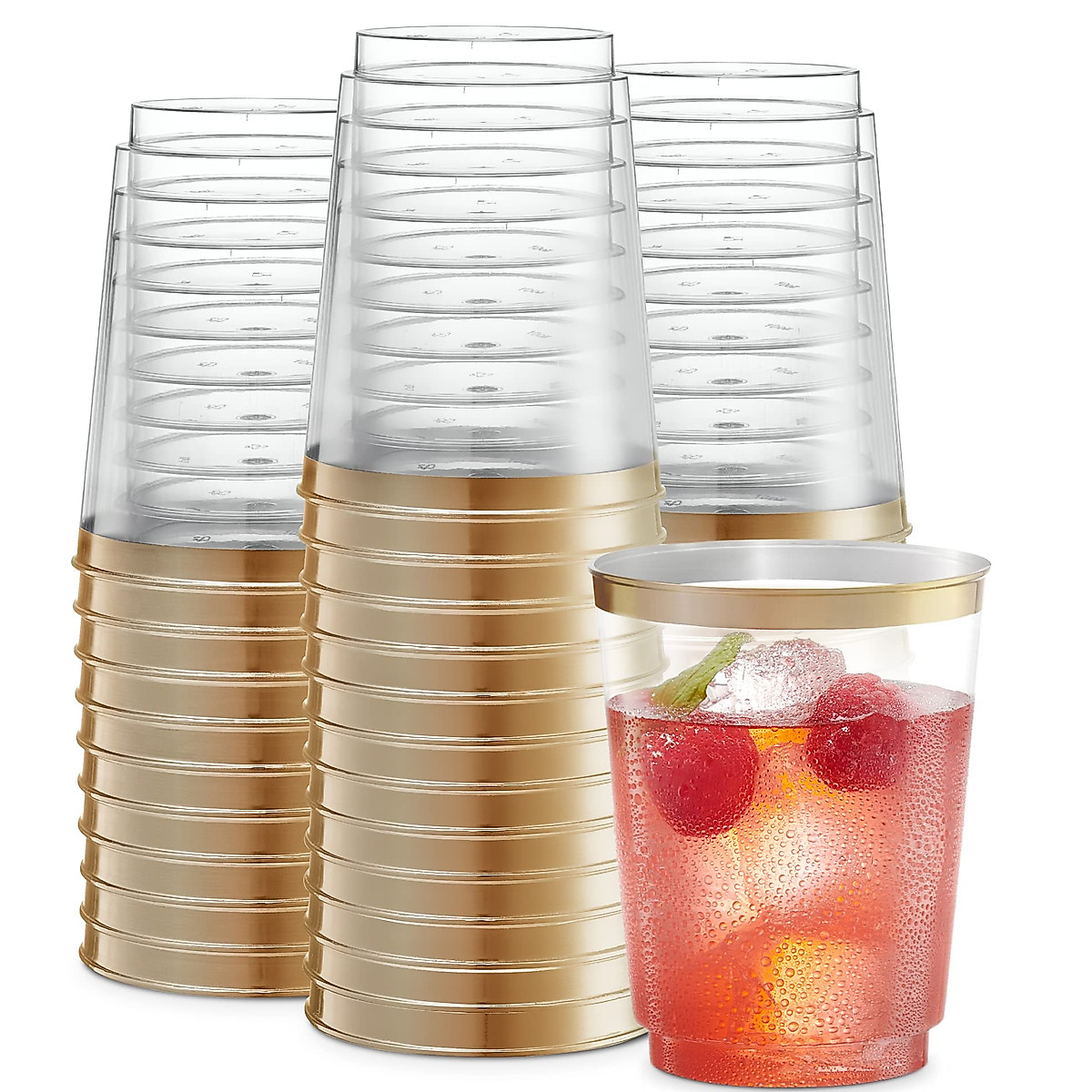 PLASTICPRO Disposable Plastic Tumblers (Gold Rim, 100)