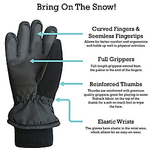 N'Ice Caps Kids Waterproof Winter Thinsulate Warm Gloves (Black, 10-12 Years)