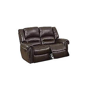 Benjara Leatherette Reclining Loveseat, Brown